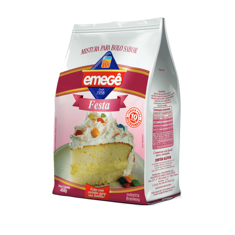 Mistura p/ Bolo Emegê Festa Pacote 400g | Mistura Para Bolo ...