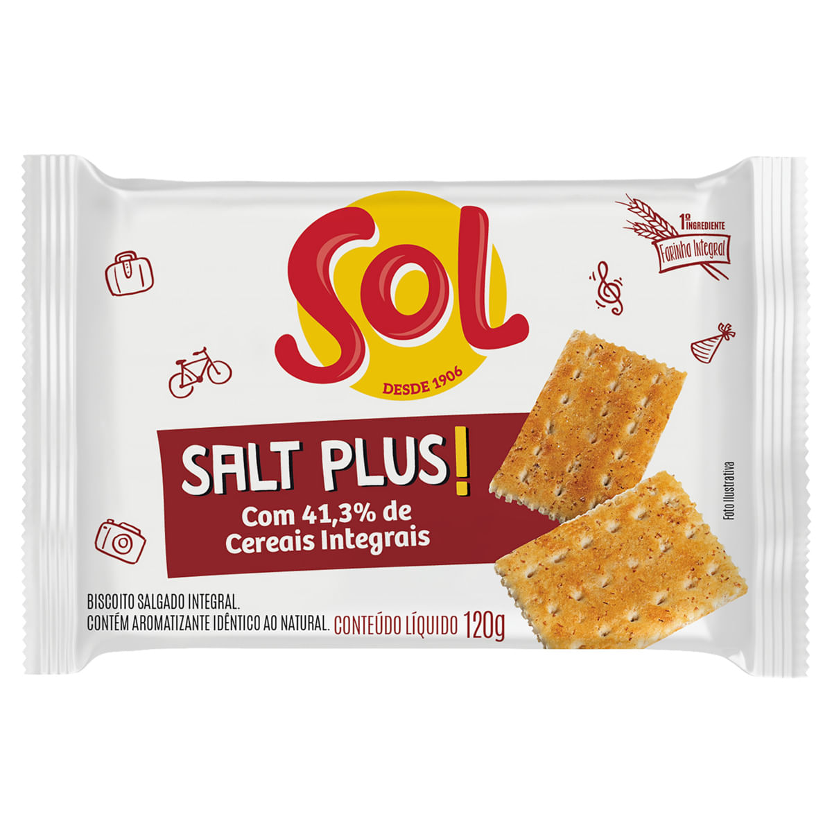 Biscoito Sol Salt Plus! Integral 120g | Biscoito Salgado | Bretasatacarejo